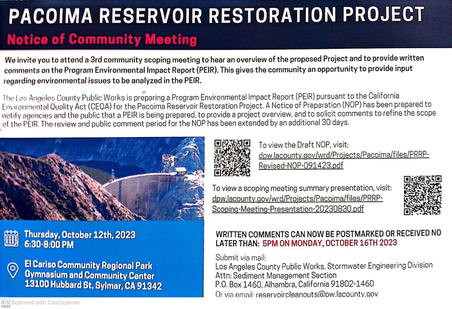 COMMUNITY NOTICE • Pacoima Dam/Sylmar Mountains