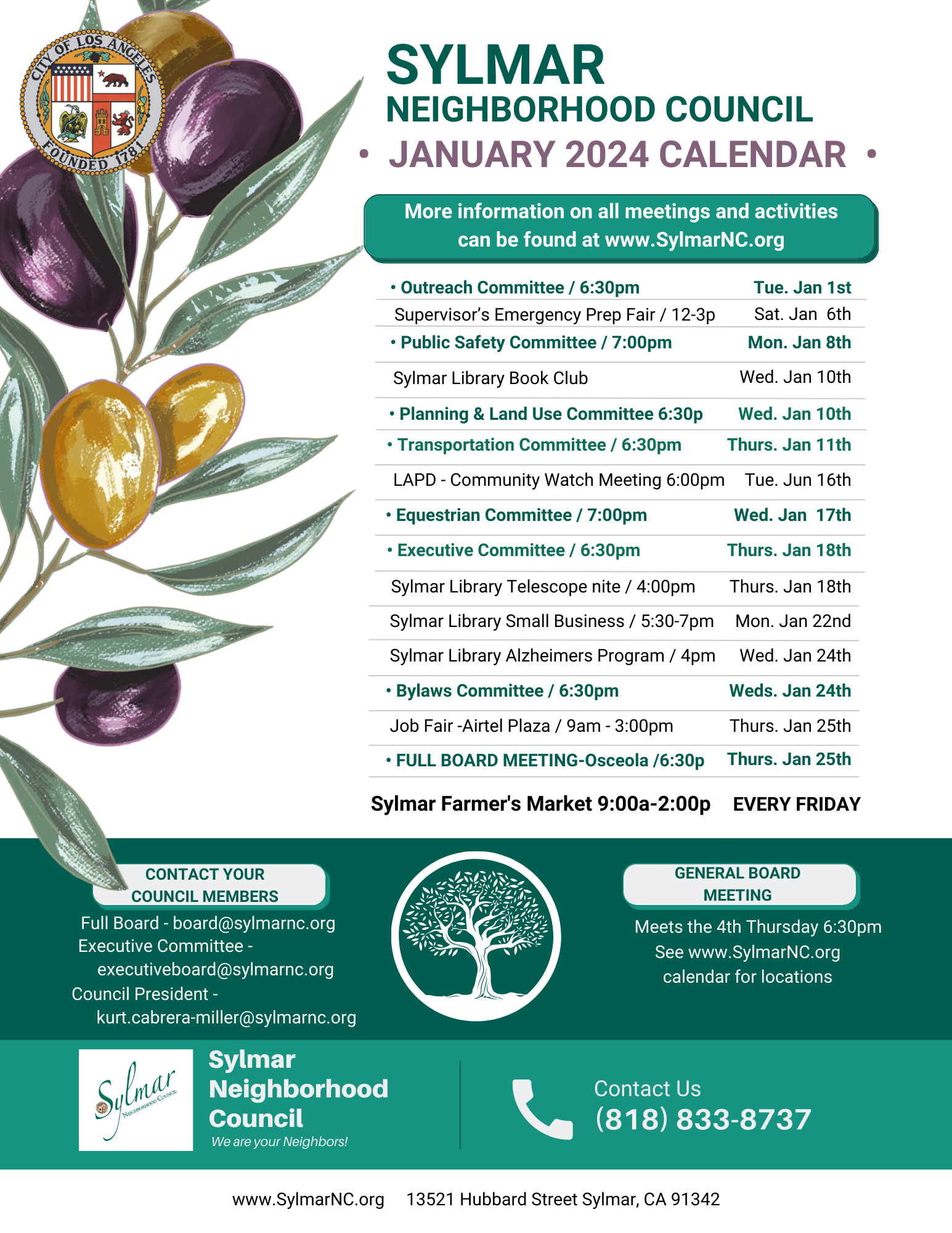 Sylmar Neighborhood Council • January Calendar of events