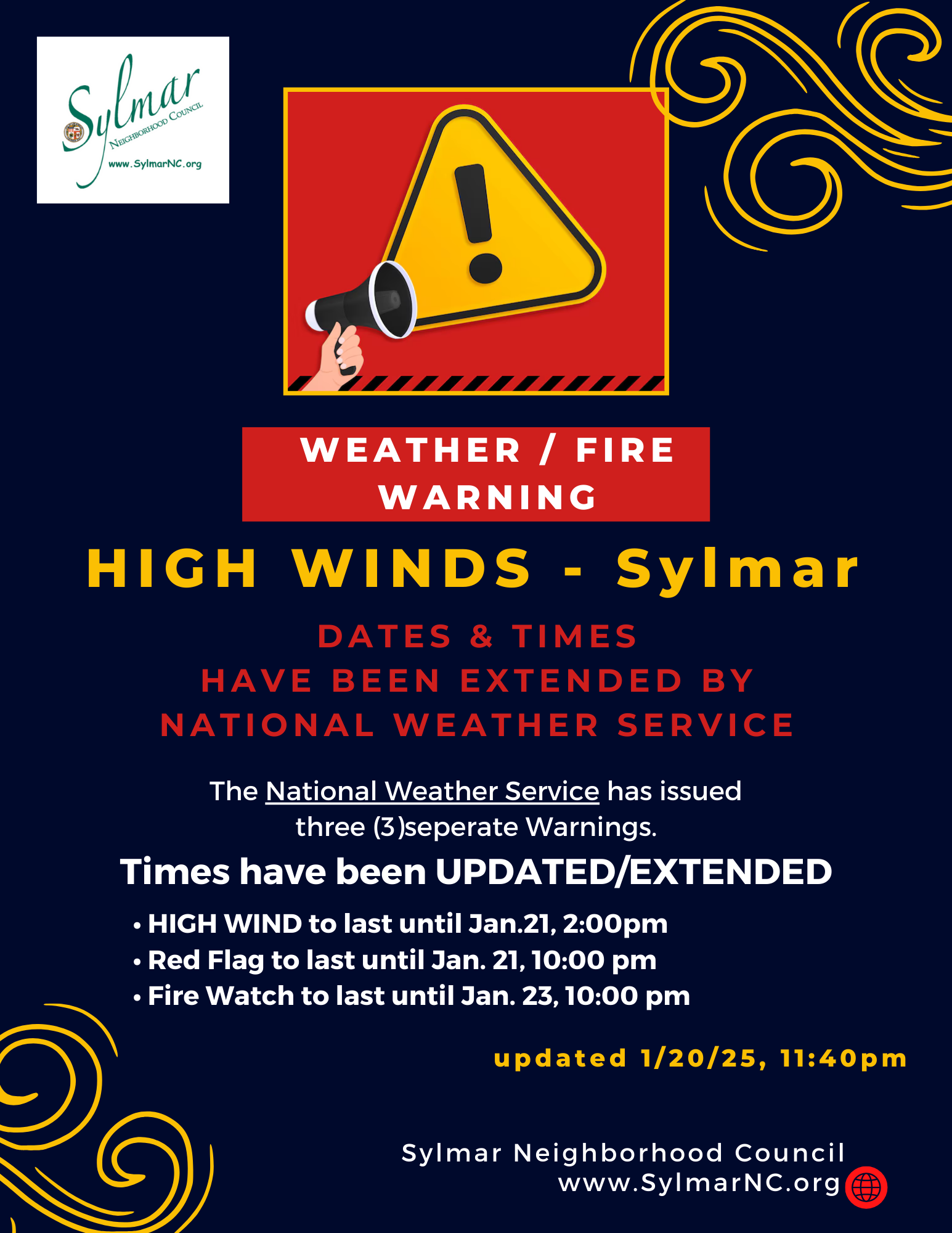 UPDATED WARNINGS (as of 1-20-2025, 11:40pm)